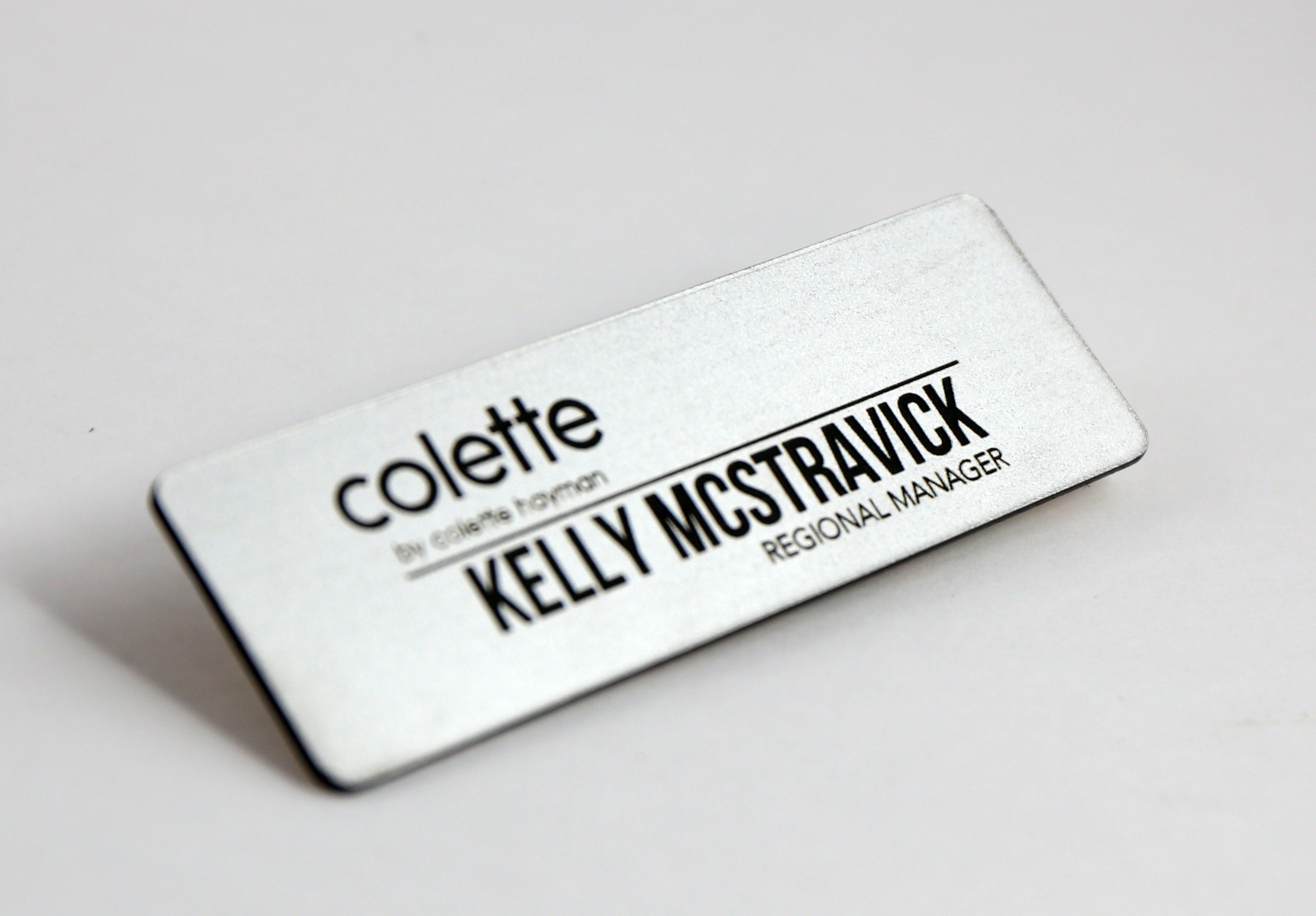 Name Badge Personalised Engraved Metalic 76mm X 25mm With Magnetic or ...