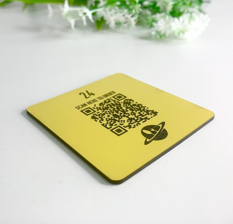 Hospitality QR Code Order Table Signs Round or Square Black Laser ...