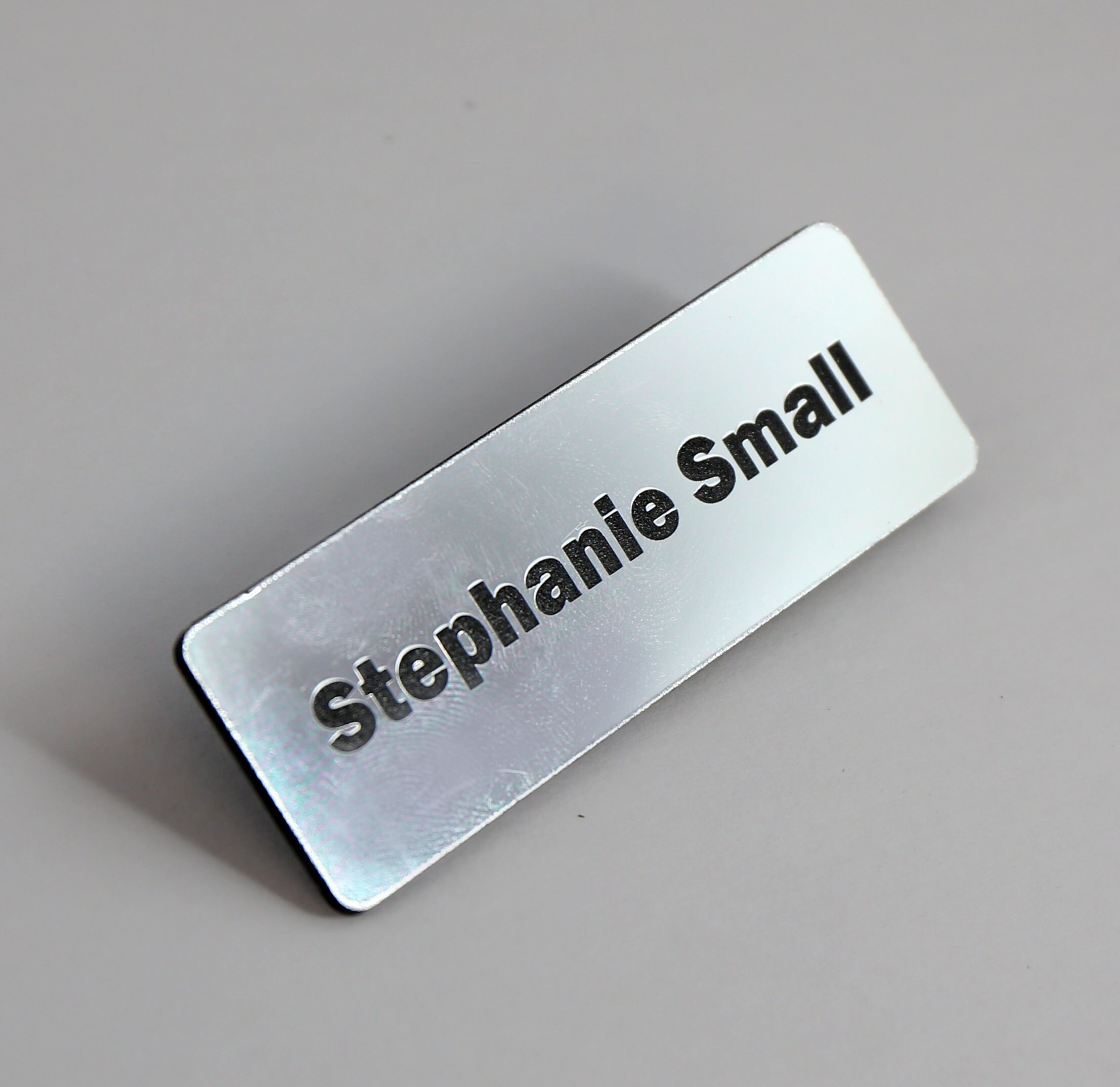 Name Badge Personalised Engraved Metalic 76mm X 25mm With Magnetic or ...