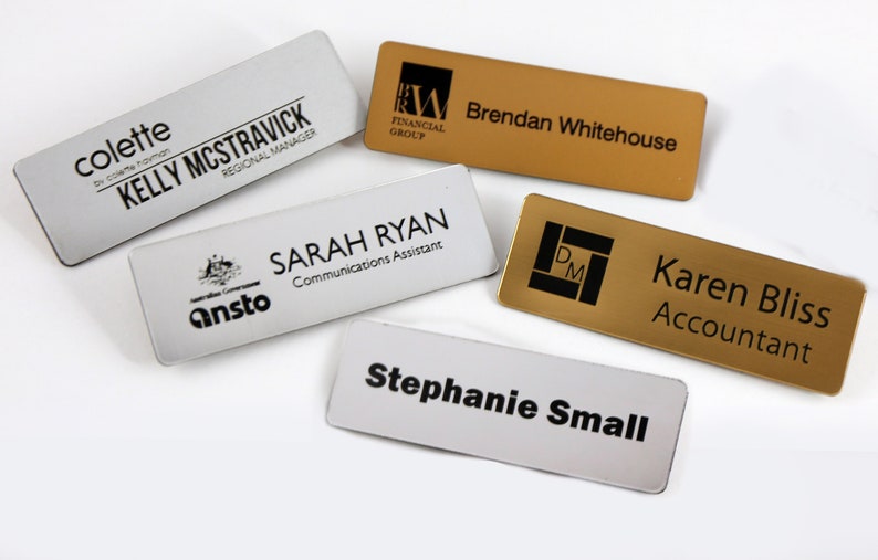Name Badge Personalised Engraved Metalic 76mm X 25mm With Magnetic or ...