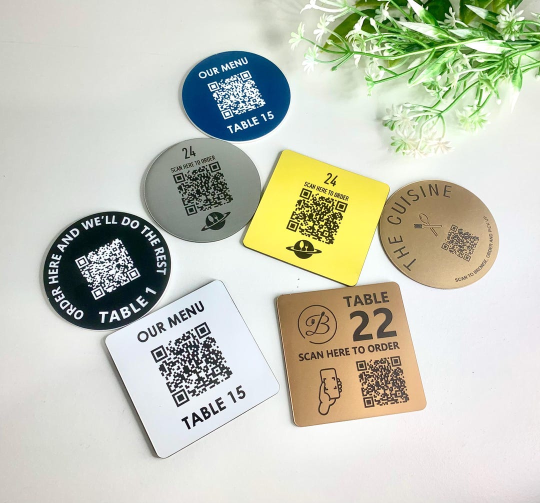 Hospitality QR Code Order Table Signs Round or Square Black Laser ...
