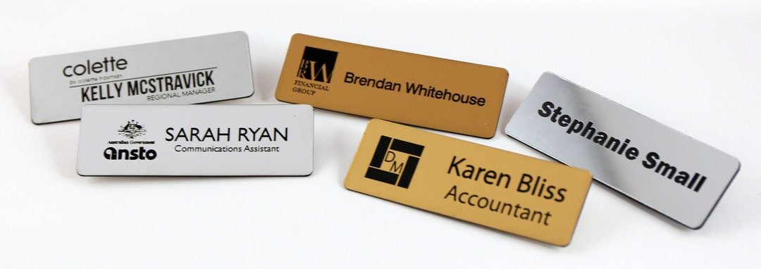 Name Badge Personalised Engraved Metalic 76mm X 25mm With Magnetic or ...