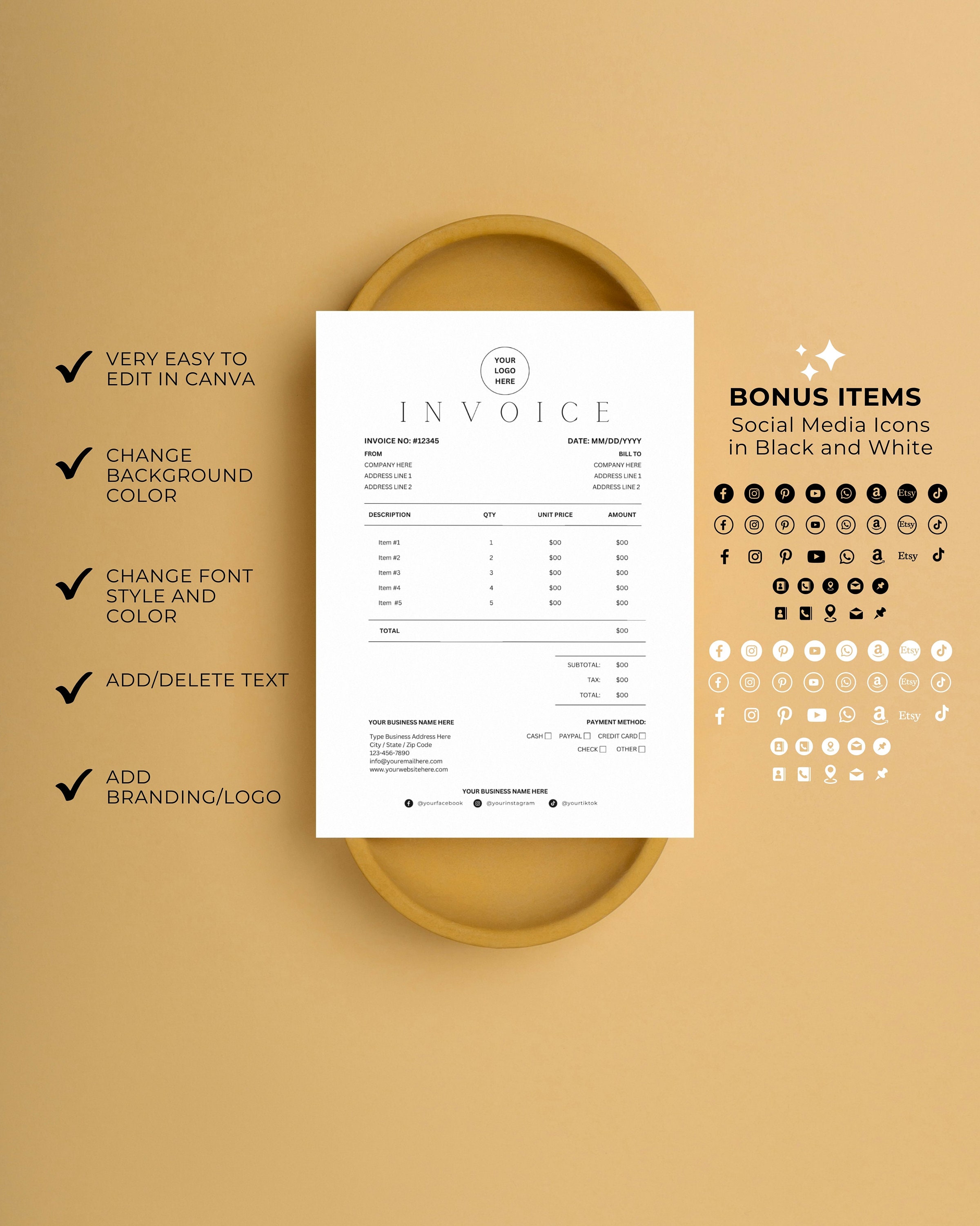 Editable Invoice Template | Editable CANVA | Aesthetic Minimalist ...