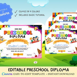 Editable Preschool Diploma Template | School Award (CANVA) - Etsy