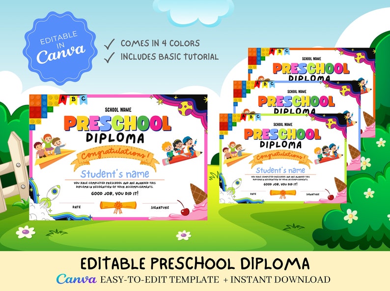 Editable Preschool Certificate Diploma | Editable CANVA Template | Last ...