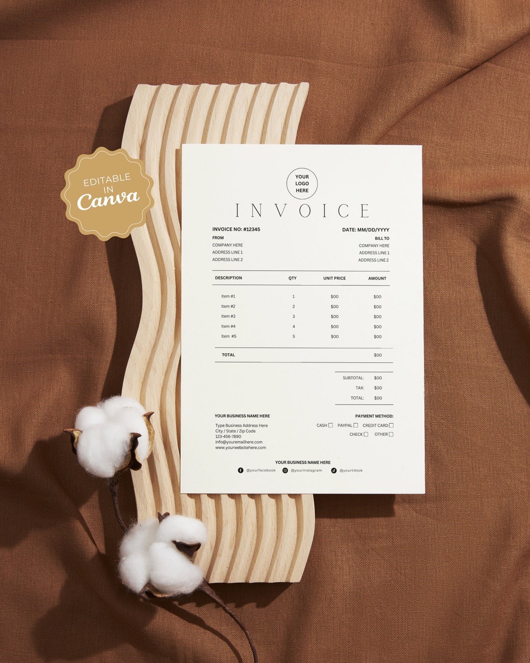 Editable Invoice Template | Editable CANVA | Aesthetic Minimalist ...