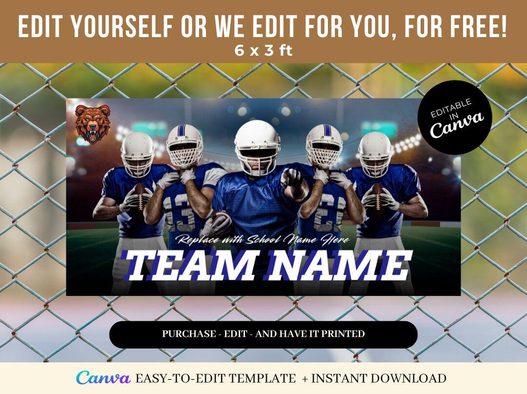 Editable Sports Banner Canva Template | School Team Banner | Football ...