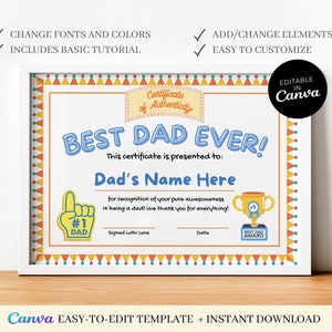 Editable Printable Greatest Dad Certificate | Canva Template | Father's ...