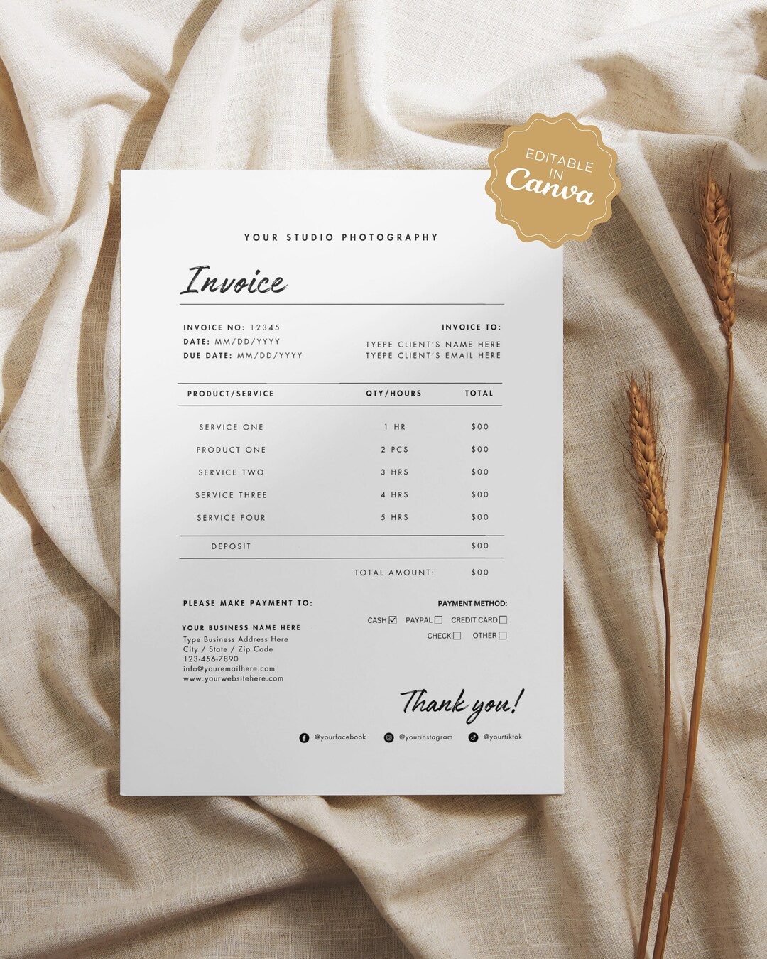 Editable Photography Invoice Template | Editable CANVA | Aesthetic ...