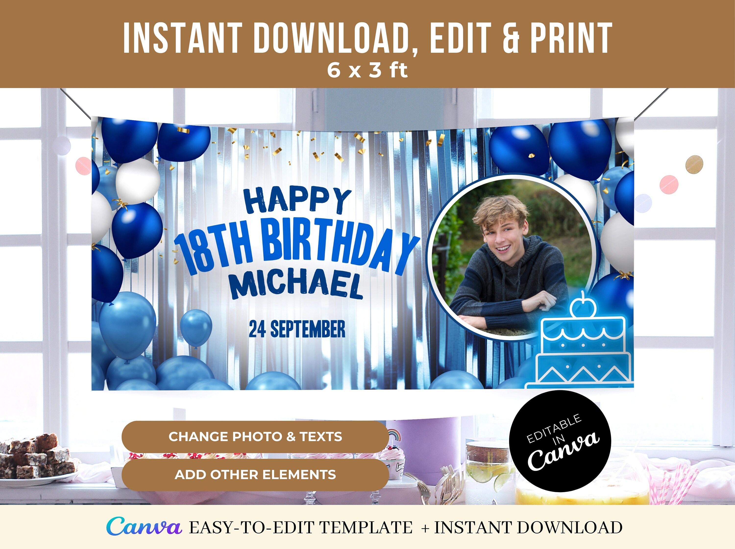 Editable Personalized Birthday Banner Printable With Picture | Canva ...