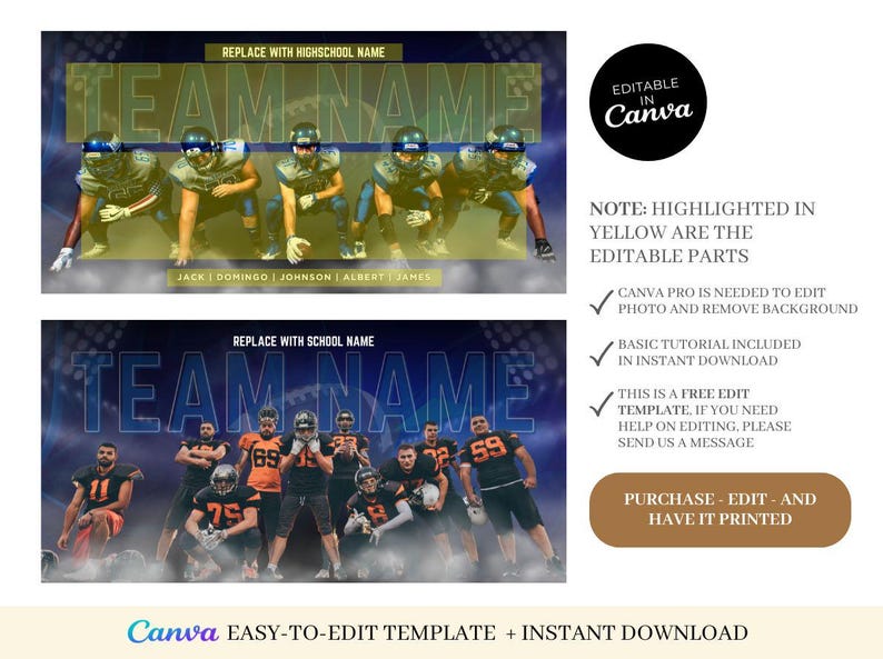 Editable Football Team Banner Template | Canva (digital Download) - Etsy
