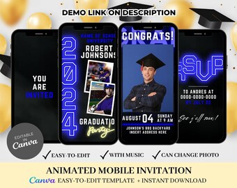 Editable School Graduation Video Invitation MVP Baseball Blue Party ...