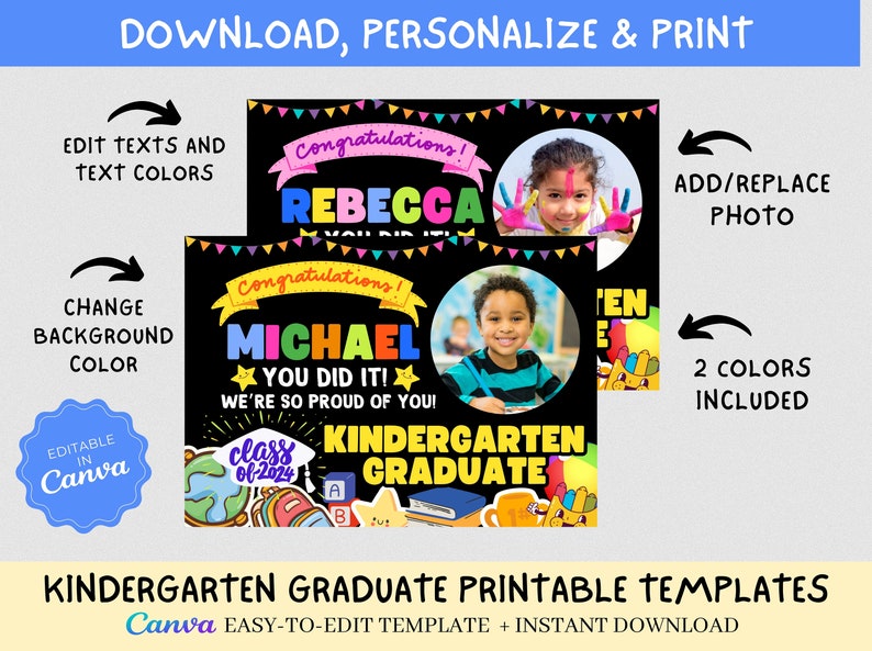 Editable Kindergarten Graduation DIY Sign Template | Class of 2024 ...