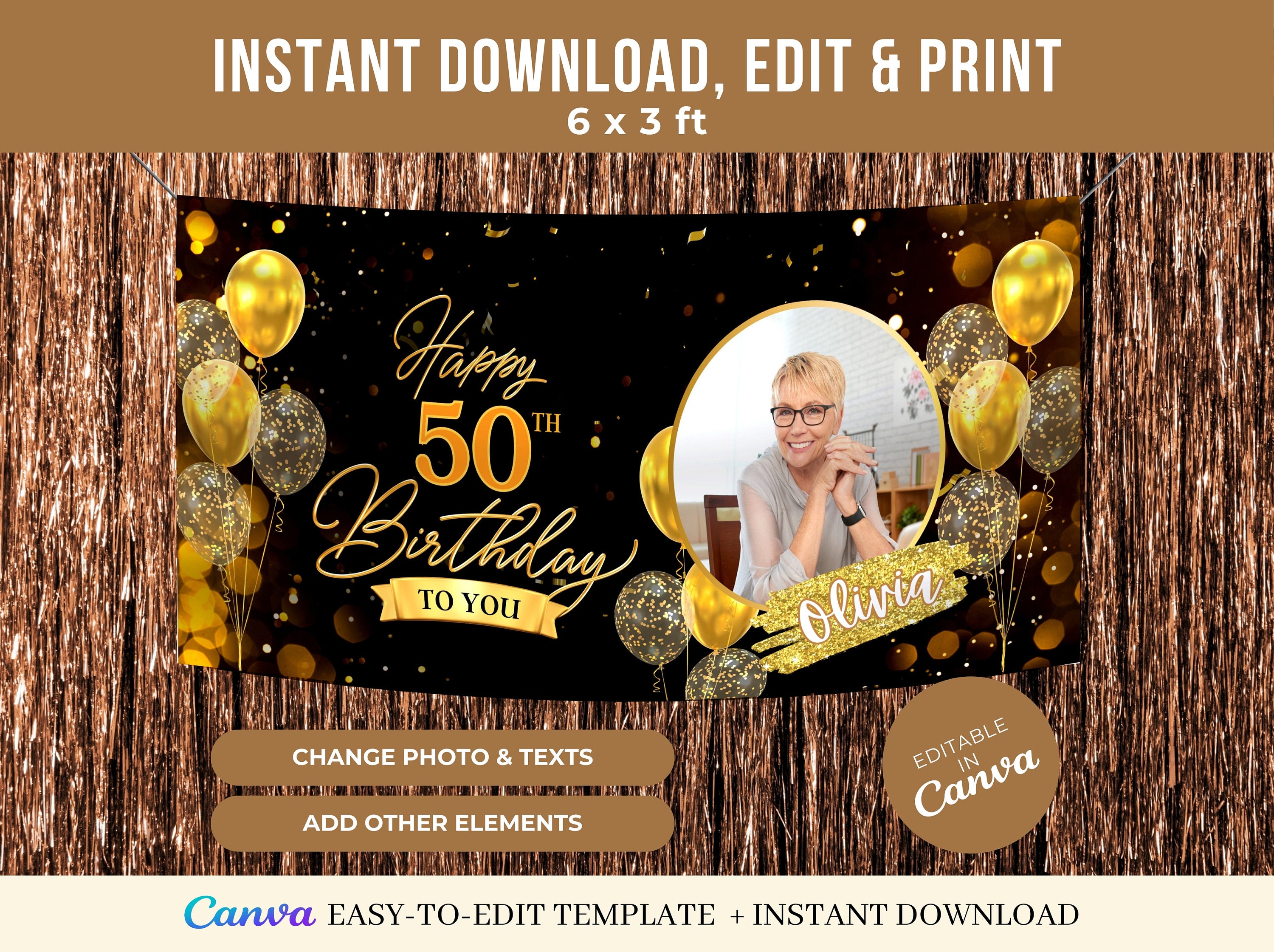 Editable Personalized Birthday Banner Printable With Picture | Canva ...