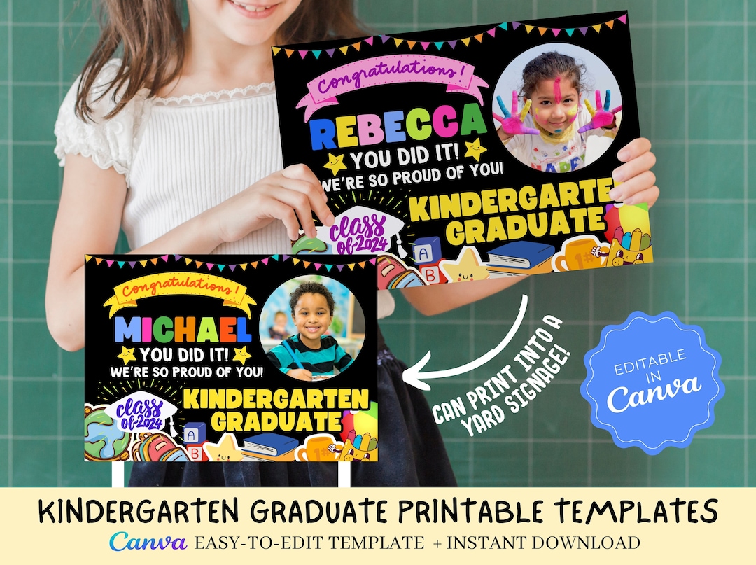 Editable Kindergarten Graduation DIY Sign Template | Class of 2024 ...