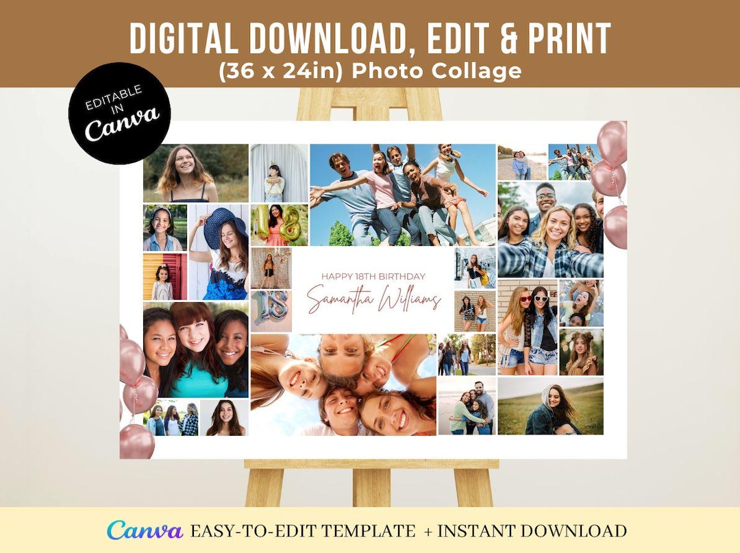Editable Photo Collage Template | Birthday Party Decor Gift | Collage ...