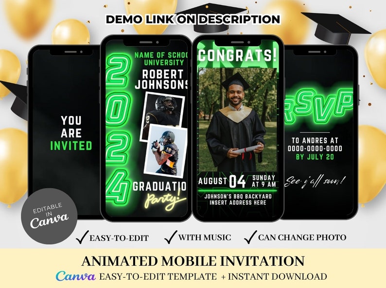 Editable School Graduation Video Invitation | MVP Baseball Blue Party ...