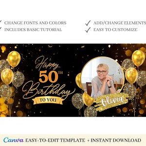 Editable Personalized Birthday Banner Printable With Picture | Canva ...