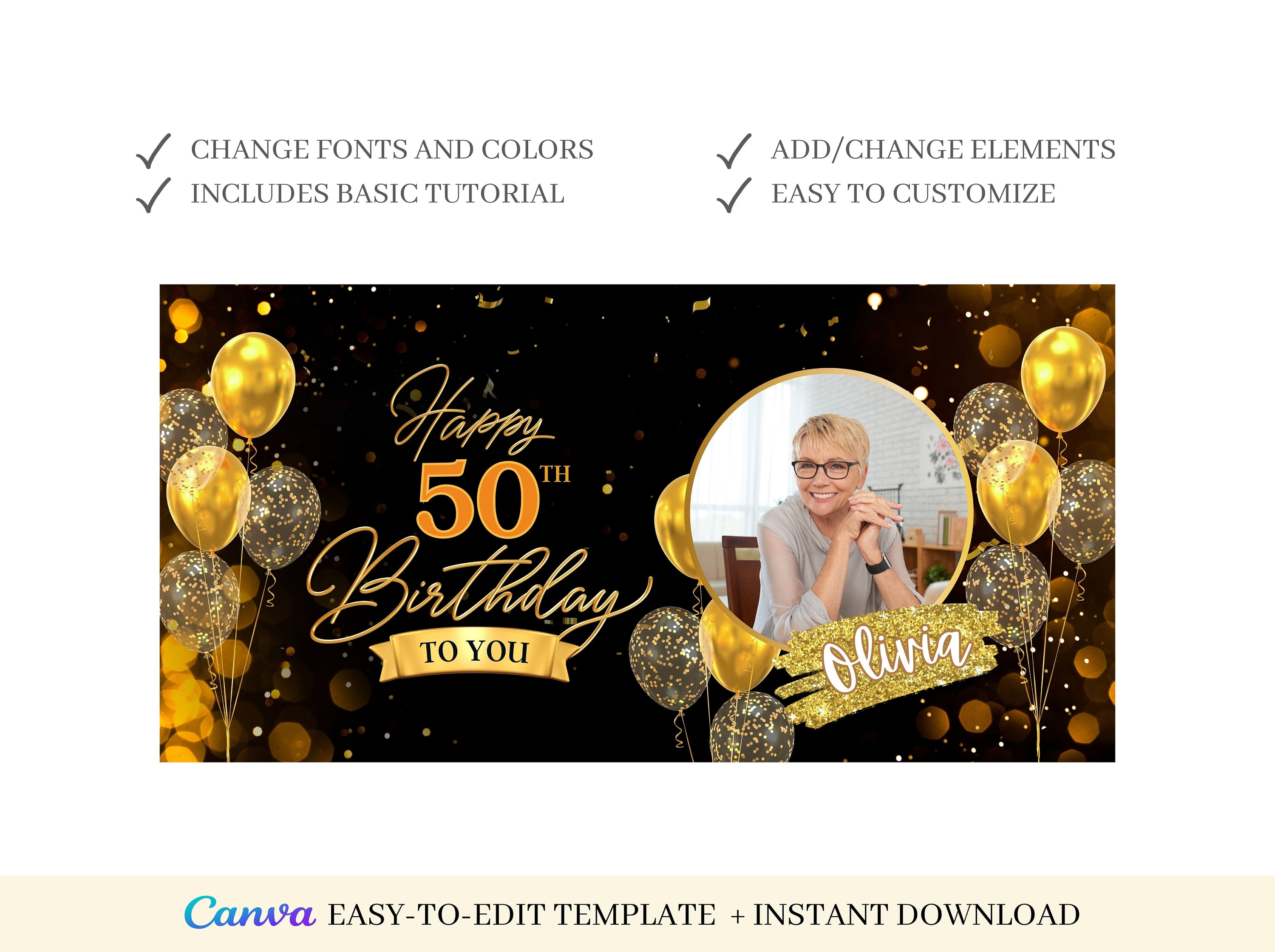 Editable Personalized Birthday Banner Printable With Picture | Canva ...