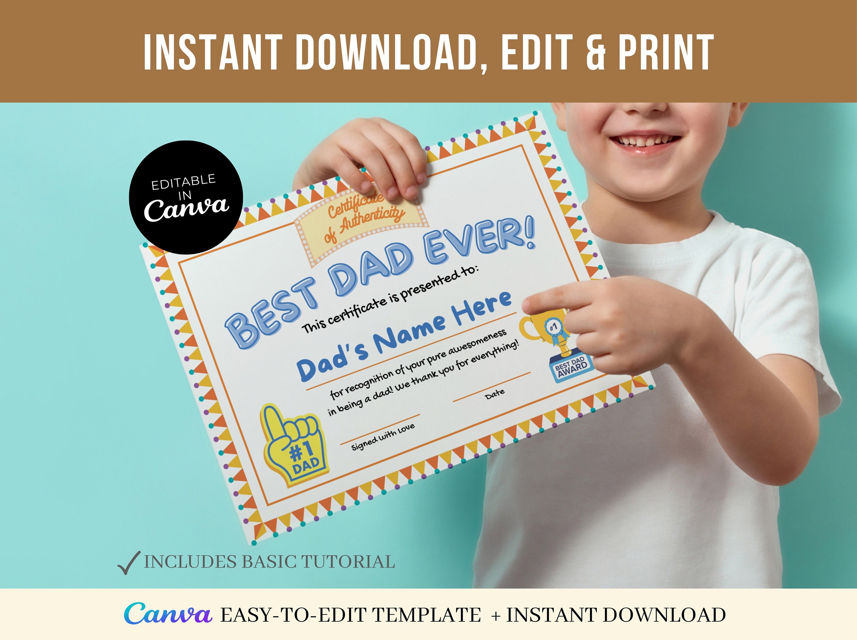Editable Printable Greatest Dad Certificate | Canva Template | Father's ...