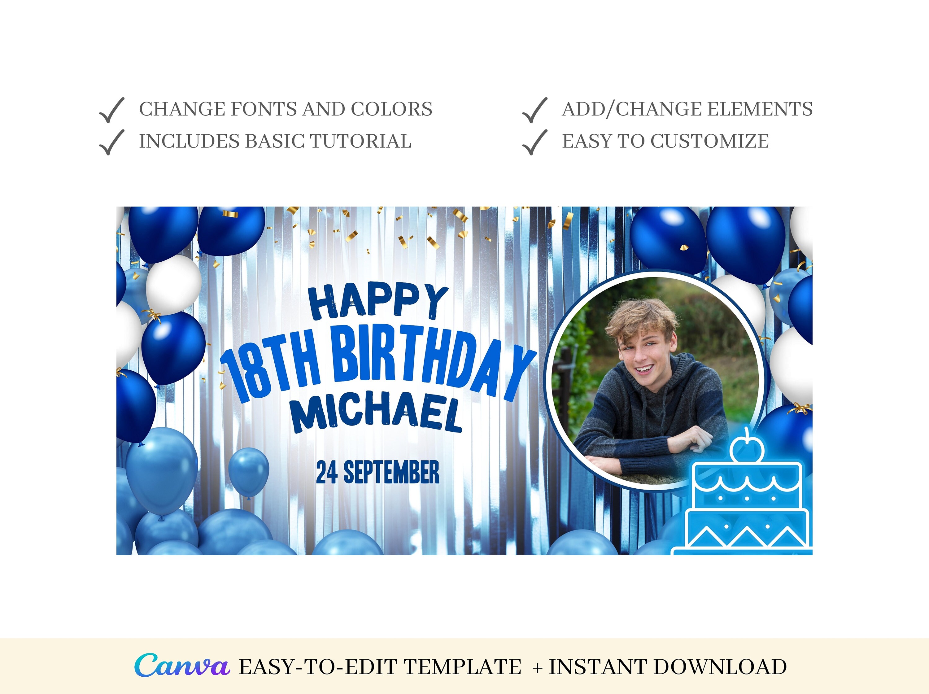 Editable Personalized Birthday Banner Printable With Picture | Canva ...