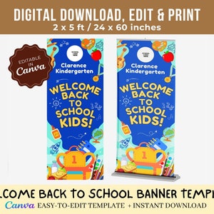 Editable Welcome Back to School Banner | Canva Template (digital ...