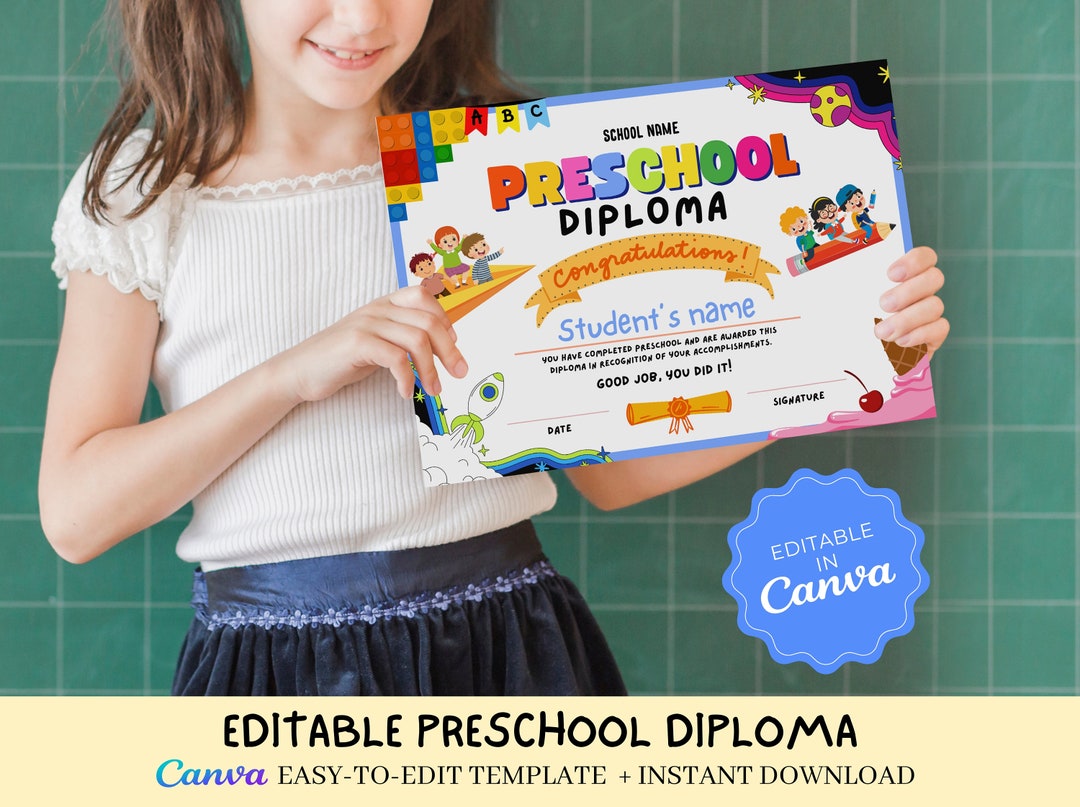 Editable Preschool Certificate Diploma | Editable CANVA Template | Last ...