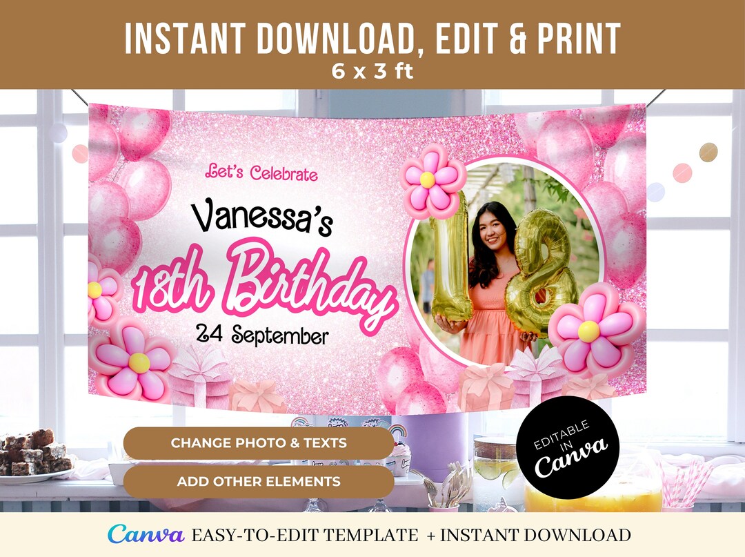 Editable Personalized Birthday Banner Printable With Picture | Canva ...