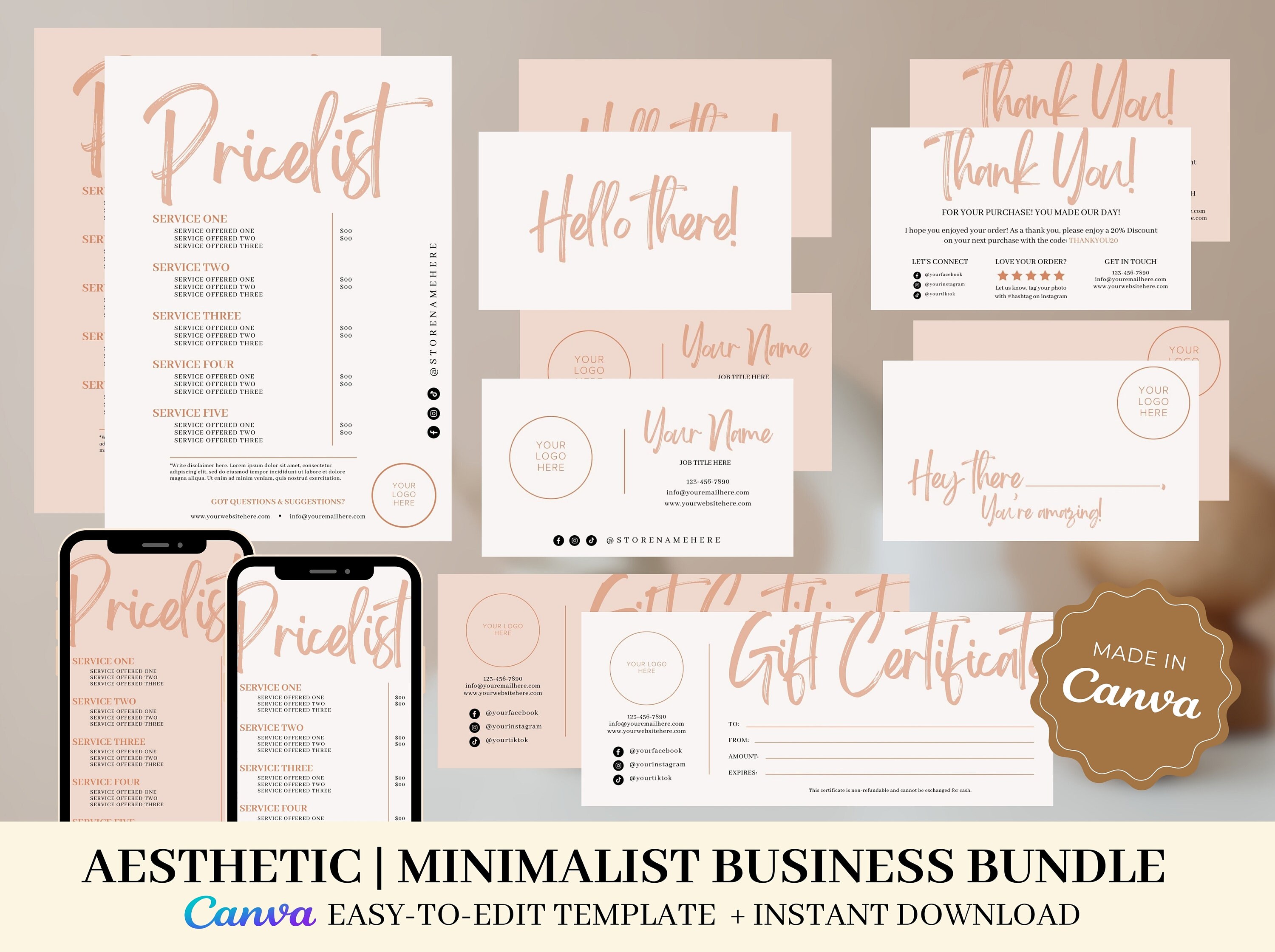 Editable CANVA Template Business Bundle Aesthetic Minimalist Price List ...