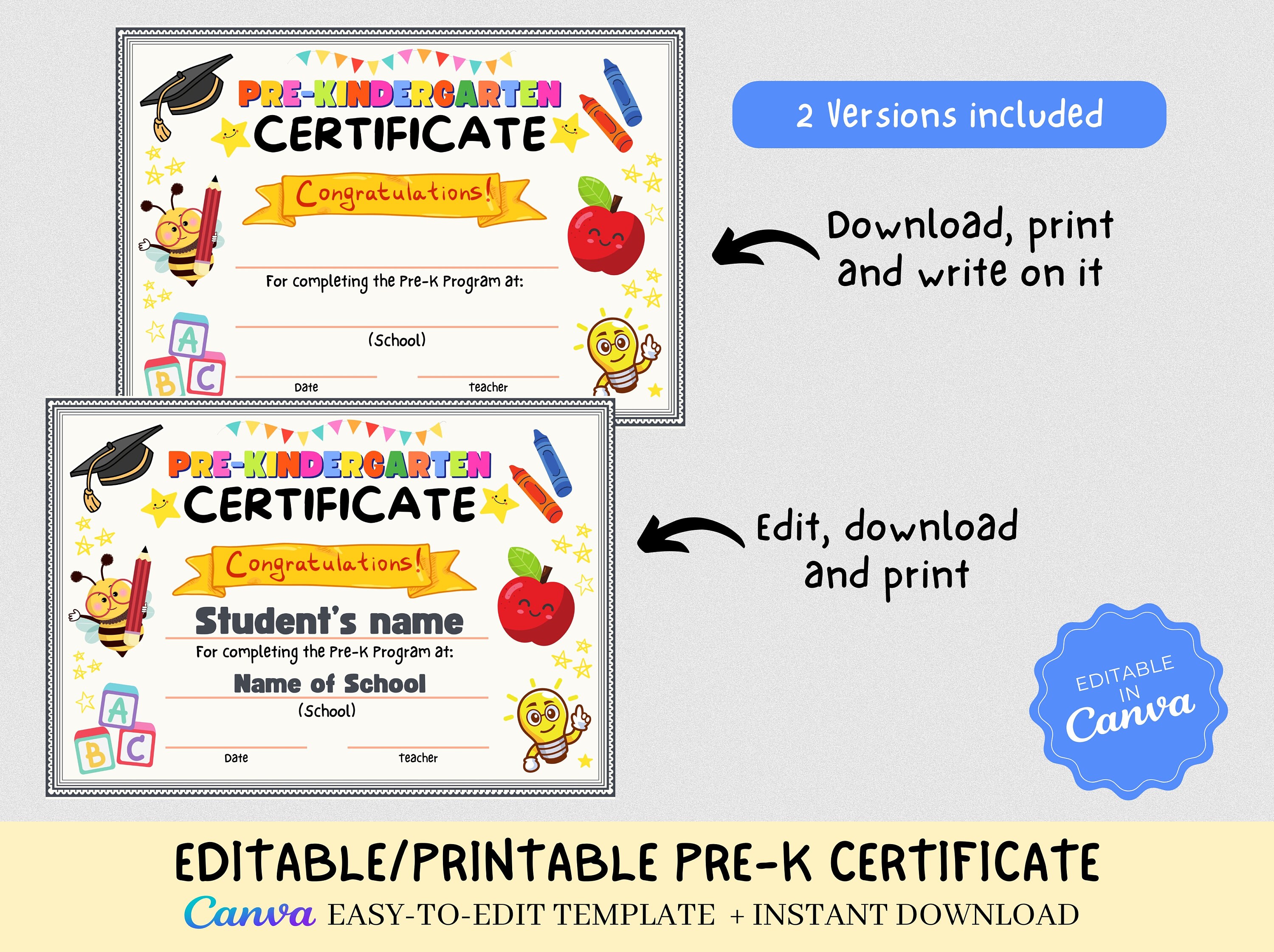 Editable Pre- Kindergarten Certificate Diploma | Editable CANVA ...