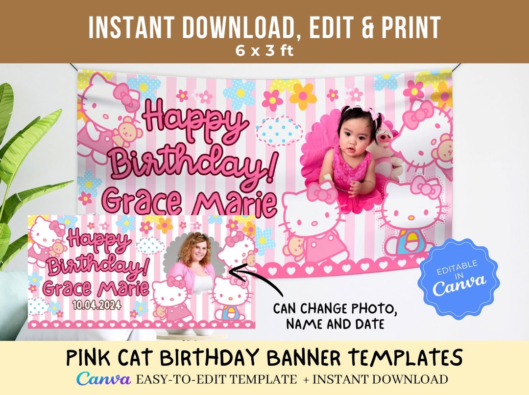 Editable Personalized Pink Birthday Banner Printable With Picture ...