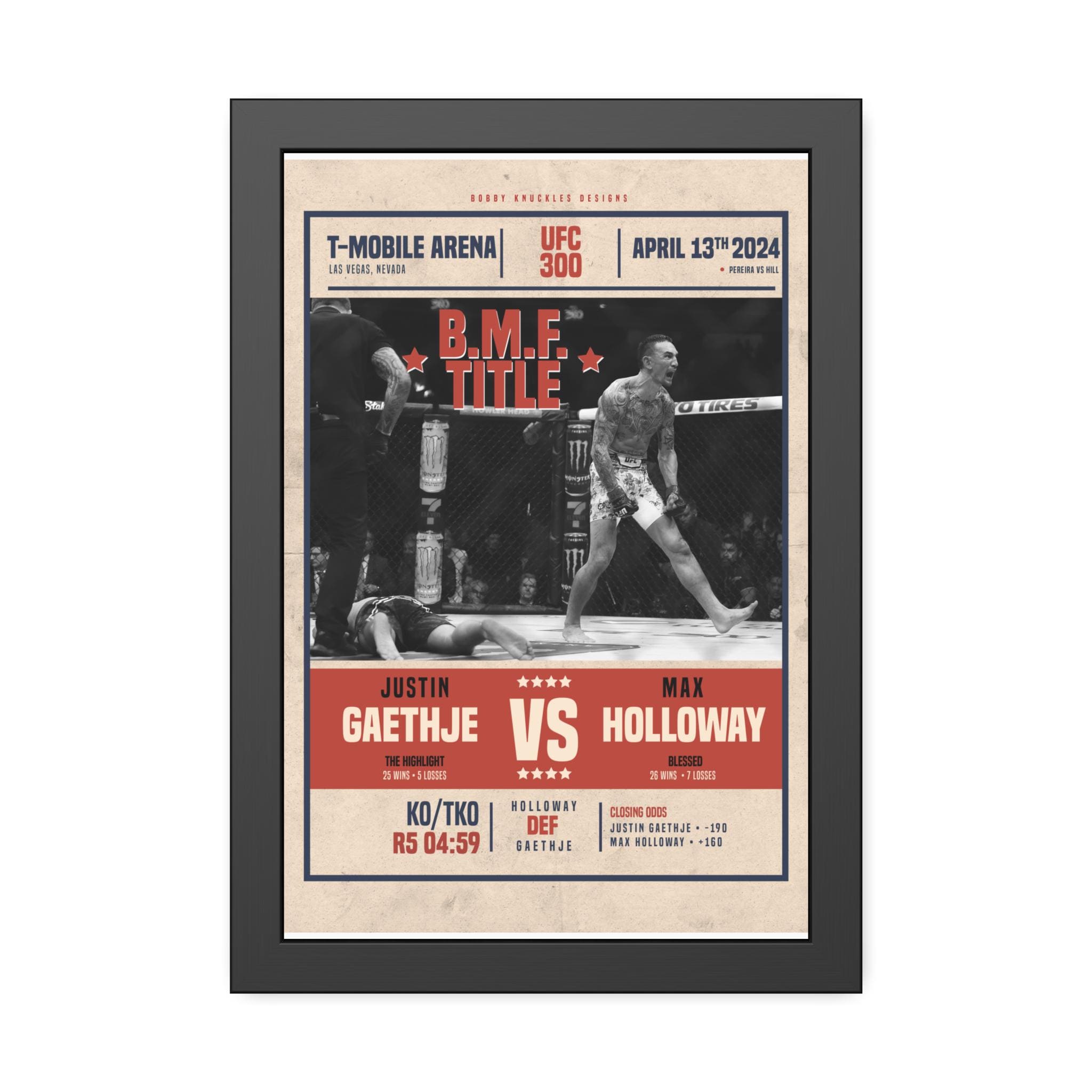 Fight Poster, Poster, Max Holloway, Justin Gaethje, BMF Title, 300, UFC ...
