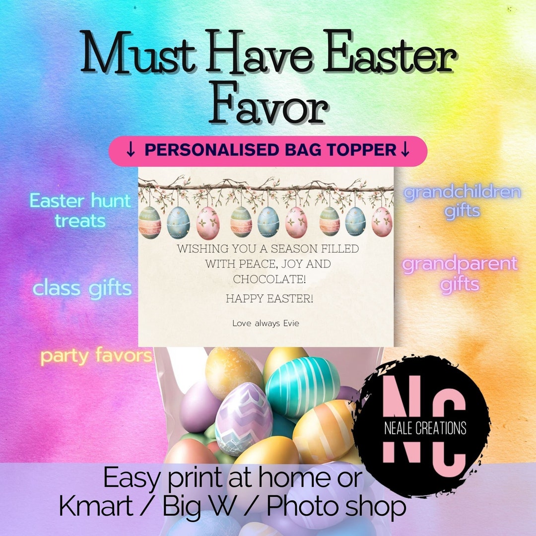 Personalized Easter Bag Tag: Bunny Favor Topper (instant Download) - Etsy