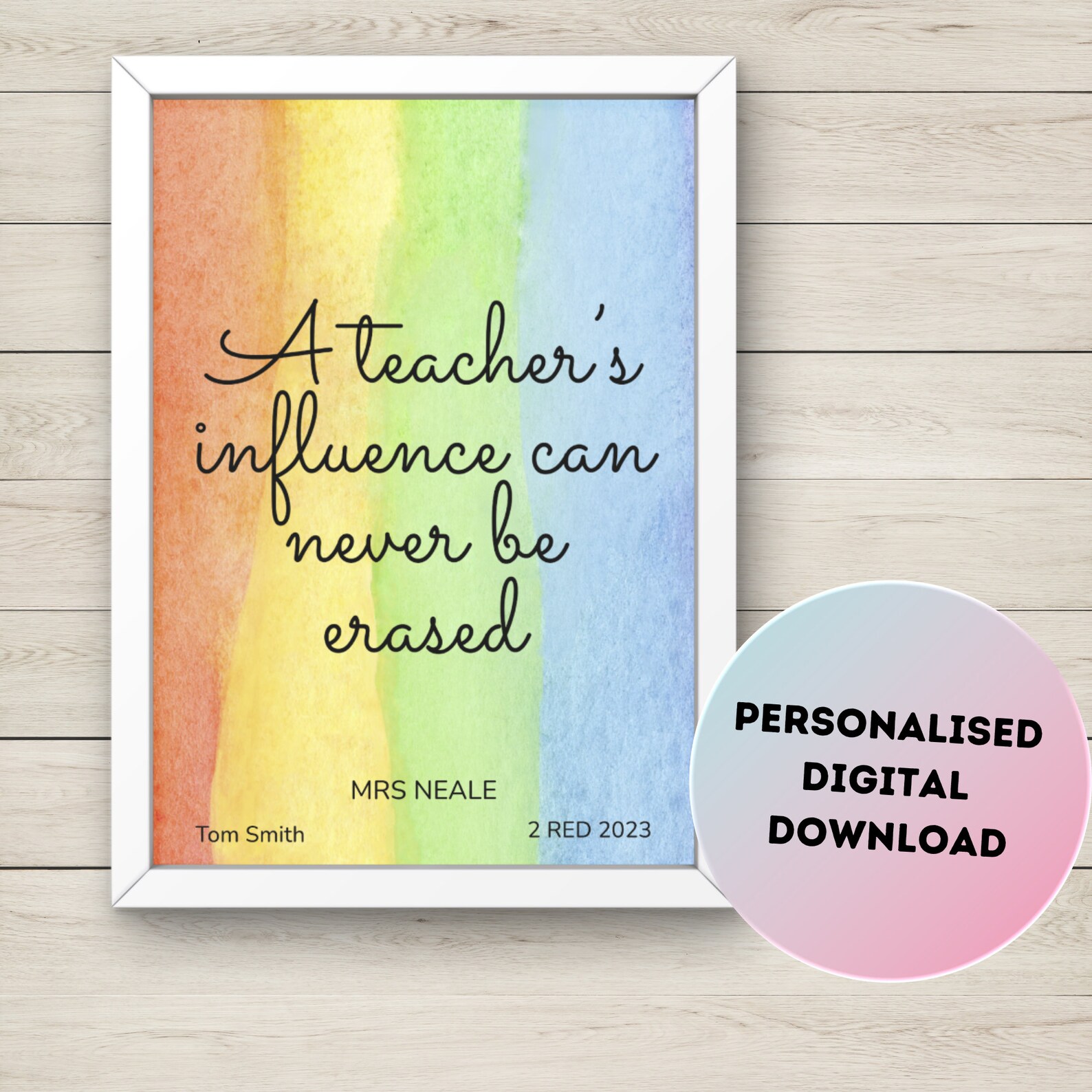 Personalised Teacher Printable Gift: Custom Image for Print & Frame ...