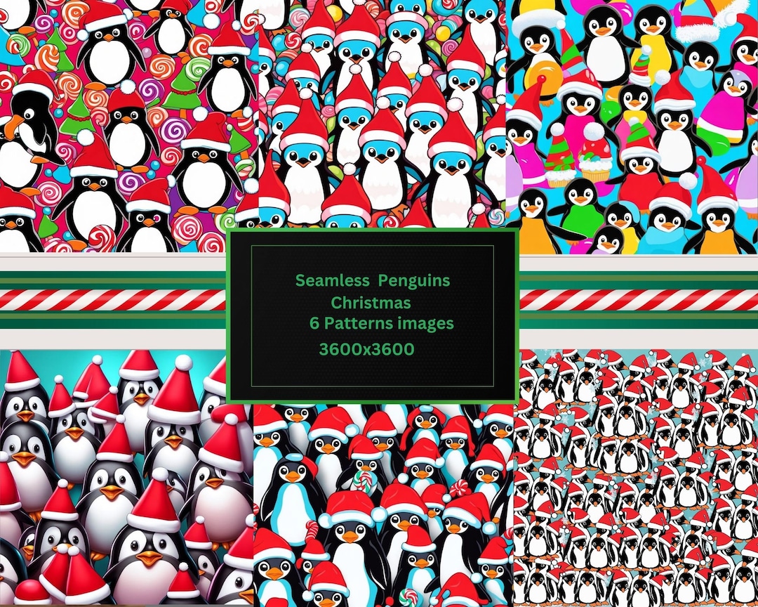 Penguins Christmas Seamless Bundle Variety Paper Patterns Print Instant ...