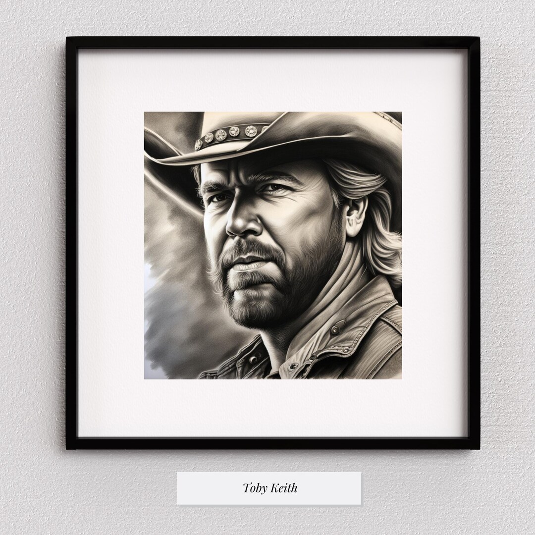 Toby Keith Exhibit B Striking Black and White Portrait Drawing Print ...