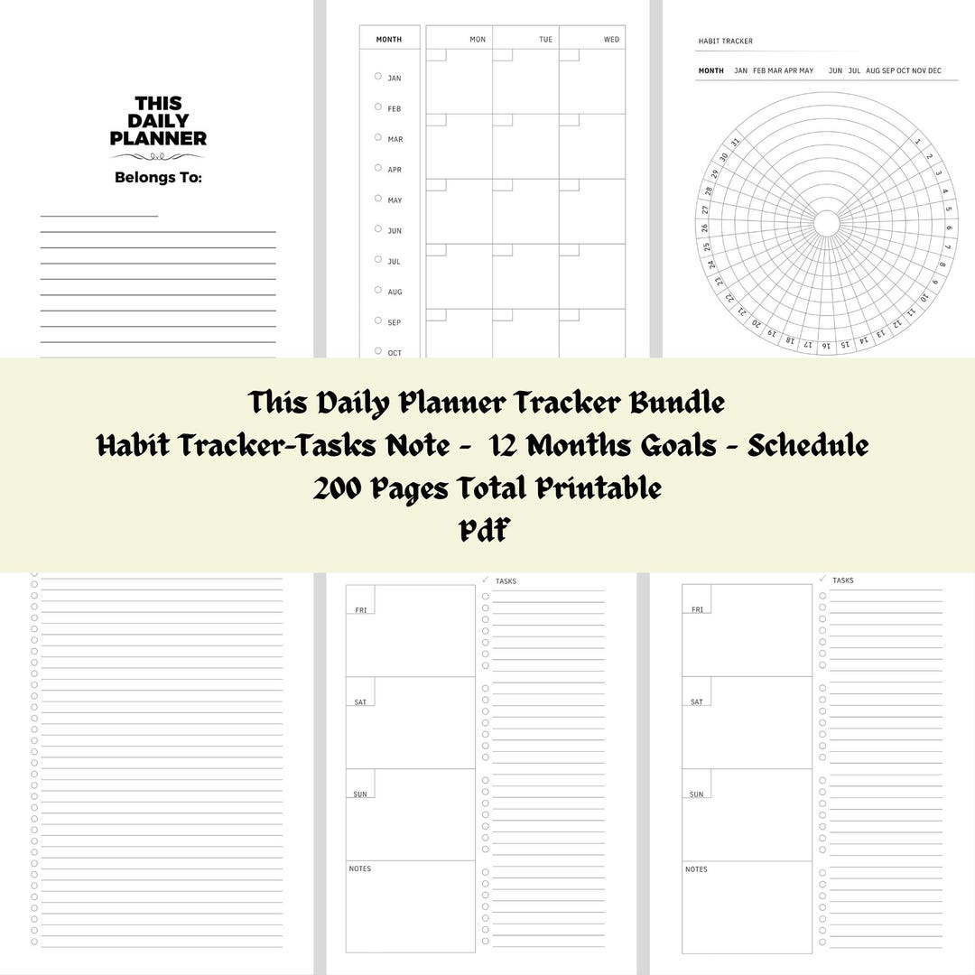 This Daily Planner Tracker Bundle Habit Tracker Tasks Note 12 Months ...