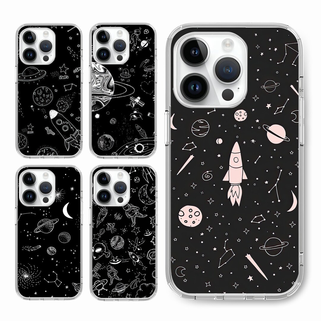 Space Moon Spaceship Star Night Dark Phone Case for iPhone 17 16 15 14 ...
