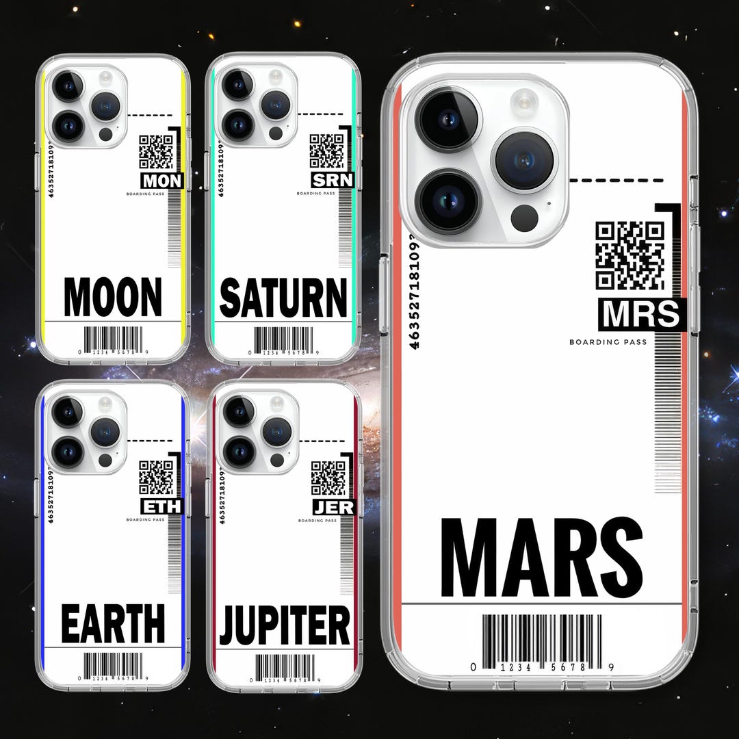 Mars Moon Space Boarding Pass Phone Case for iPhone 17 16 15 14 13 Pro ...