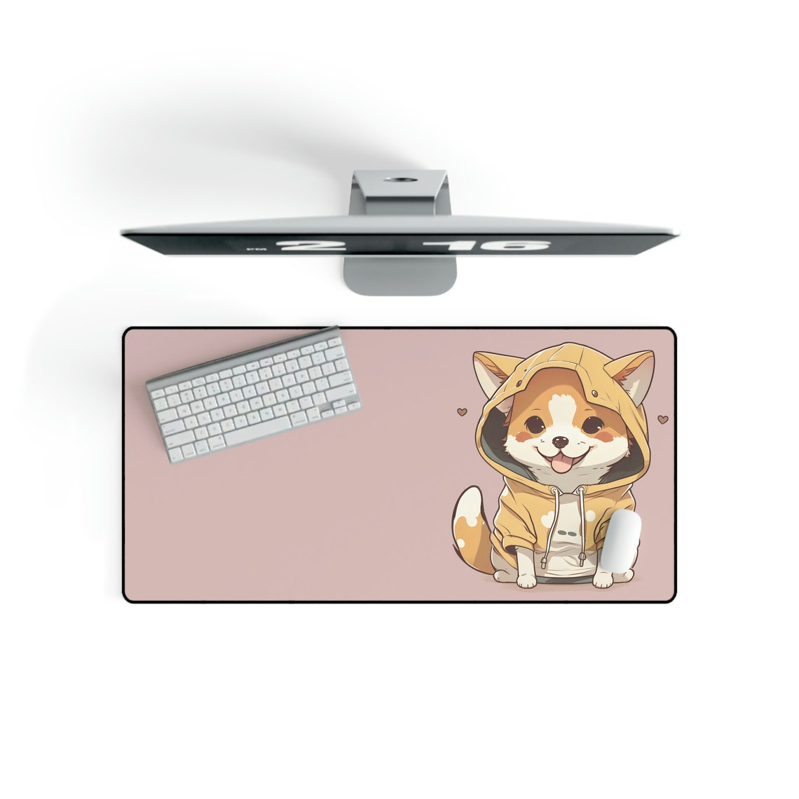 Cute Pink Corgi Desk Mat, Gamer Corgi Desk Mat, Pink Doggo Corgi Desk ...