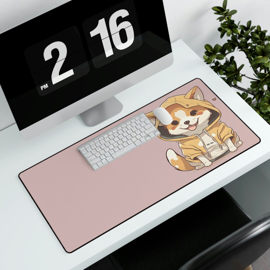 Cute Pink Corgi Desk Mat, Gamer Corgi Desk Mat, Pink Doggo Corgi Desk ...