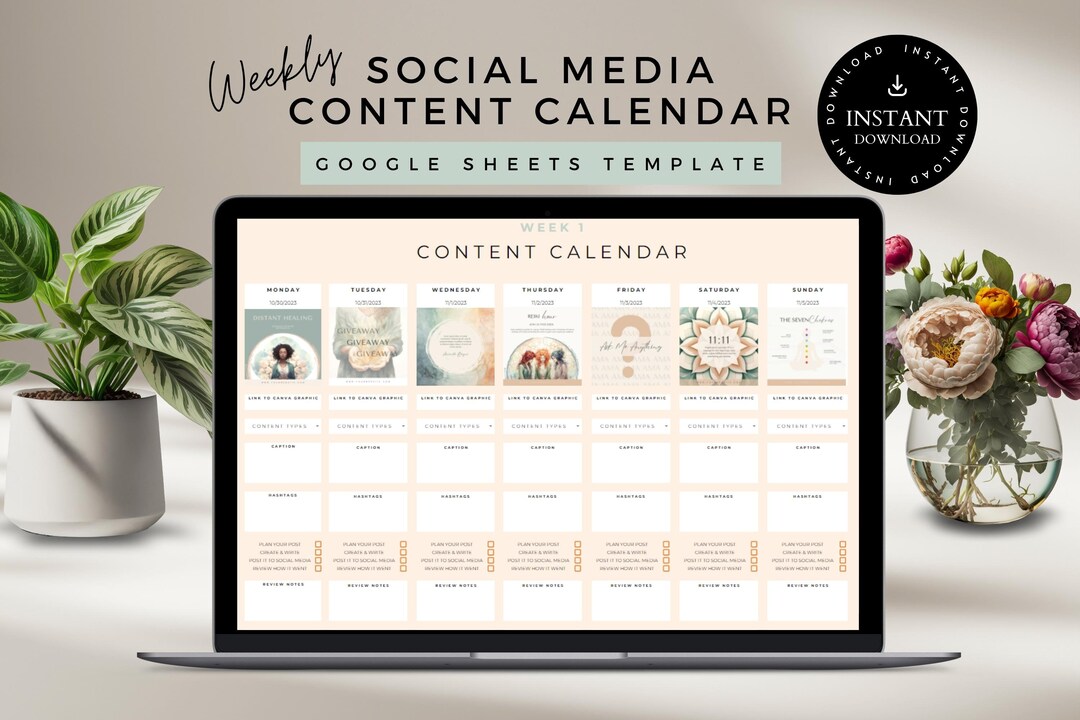 Weekly Content Calendar: Google Sheets Social Media Planner (digital ...