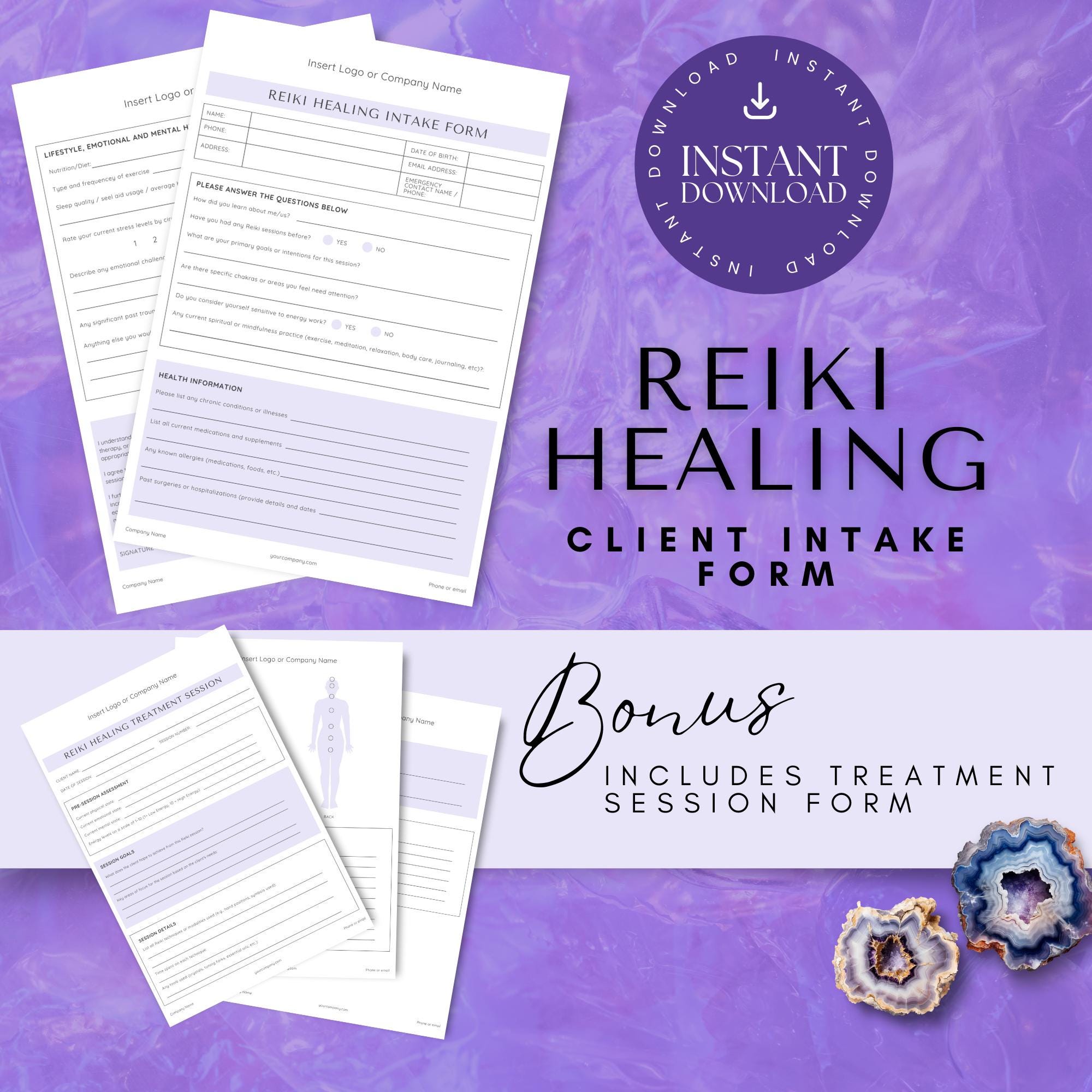 Reiki Healing Intake Form Bonus: Treatment Session Form for Reiki ...