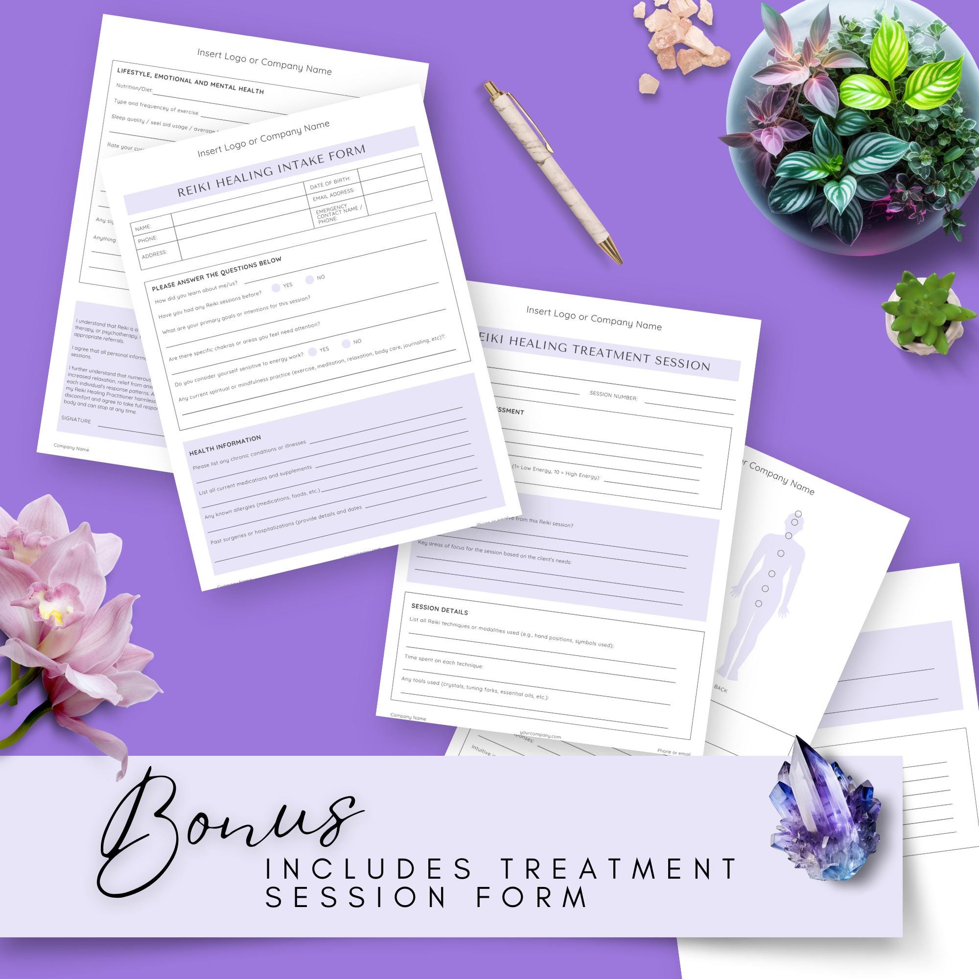 Reiki Healing Intake Form Bonus: Treatment Session Form for Reiki ...