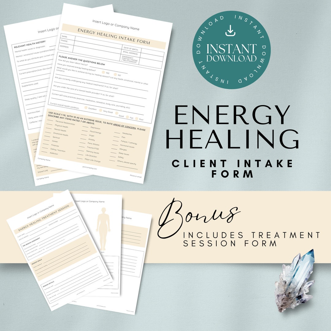 Energy Healing Intake Form + Bonus: Treatment Session Form for Healers ...