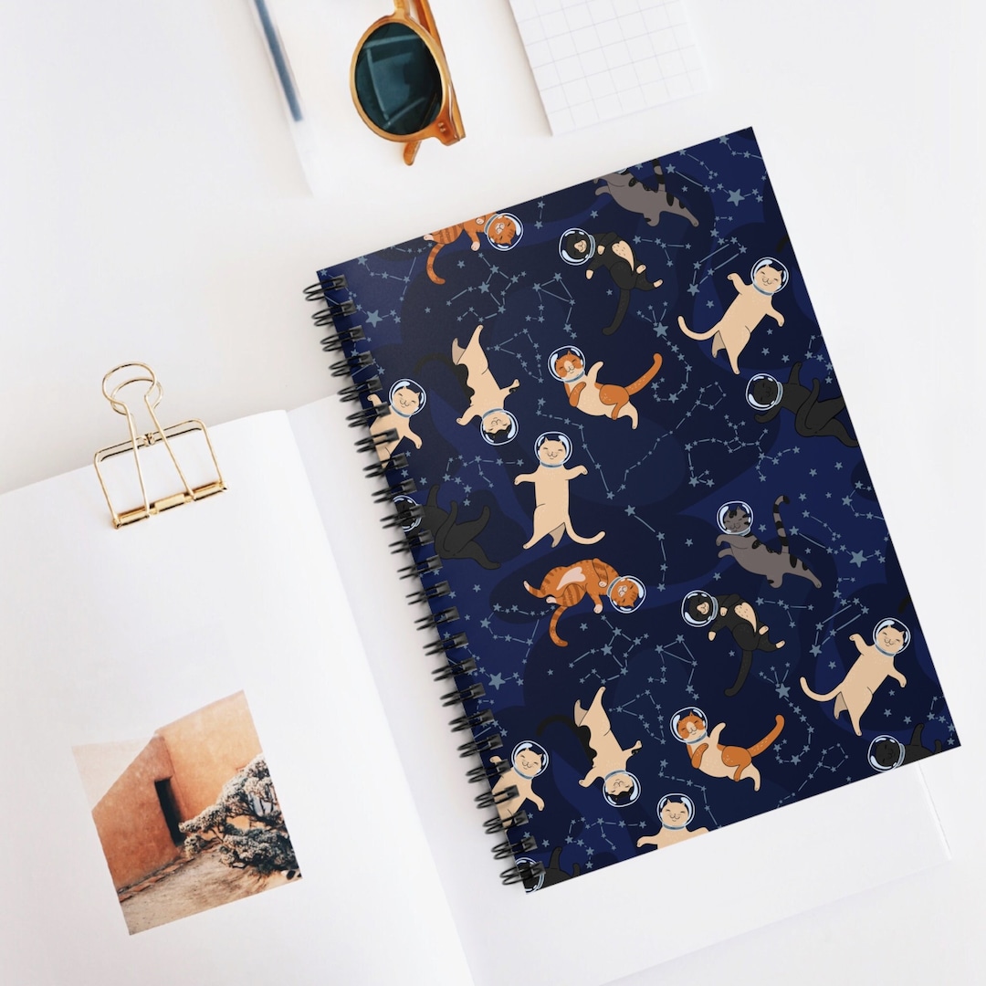 Cats in Space Notebook Funny Space Cat Spiral Notebook Lined Journal ...
