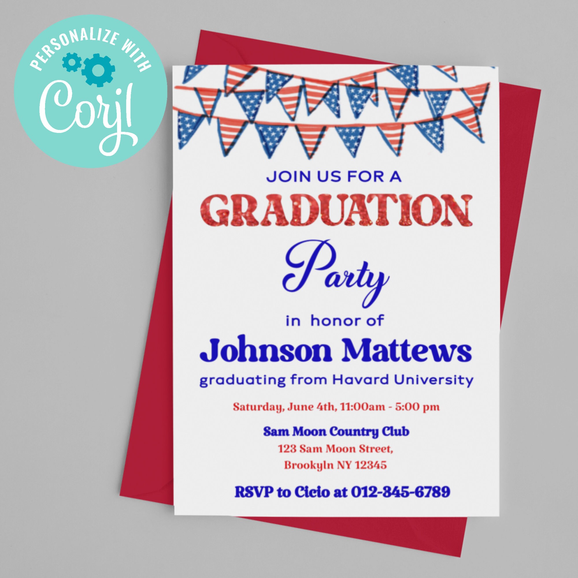 4th of July Graduation Party Invitation Template, High School & College ...