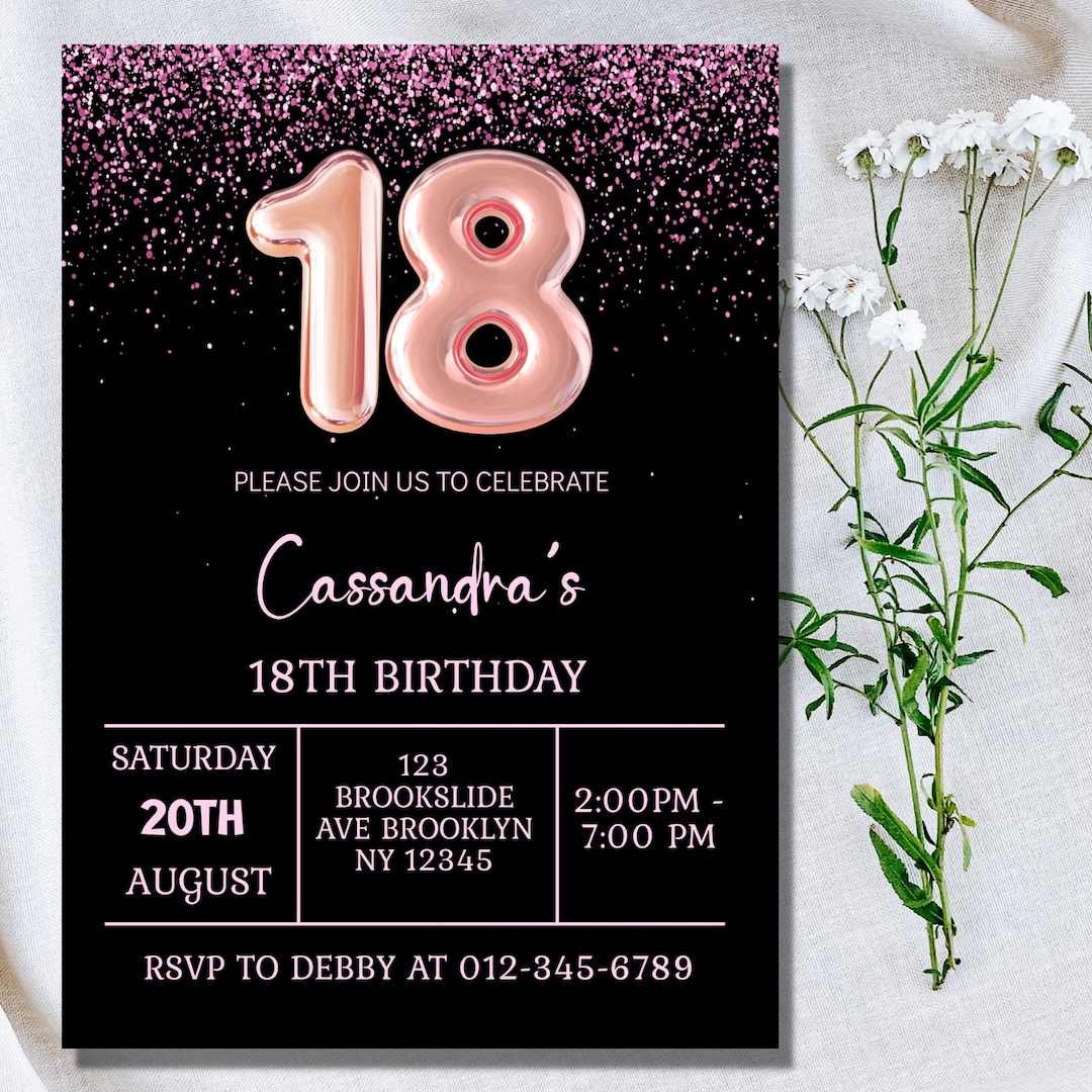 18th Birthday Party Digital Invitation, Personalized 18th Birthday ...