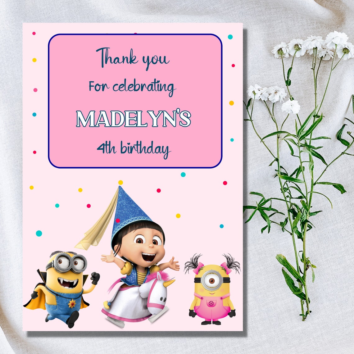 Minion Digital Birthday Thank You Card, Minion Cartoon Theme Birthday ...