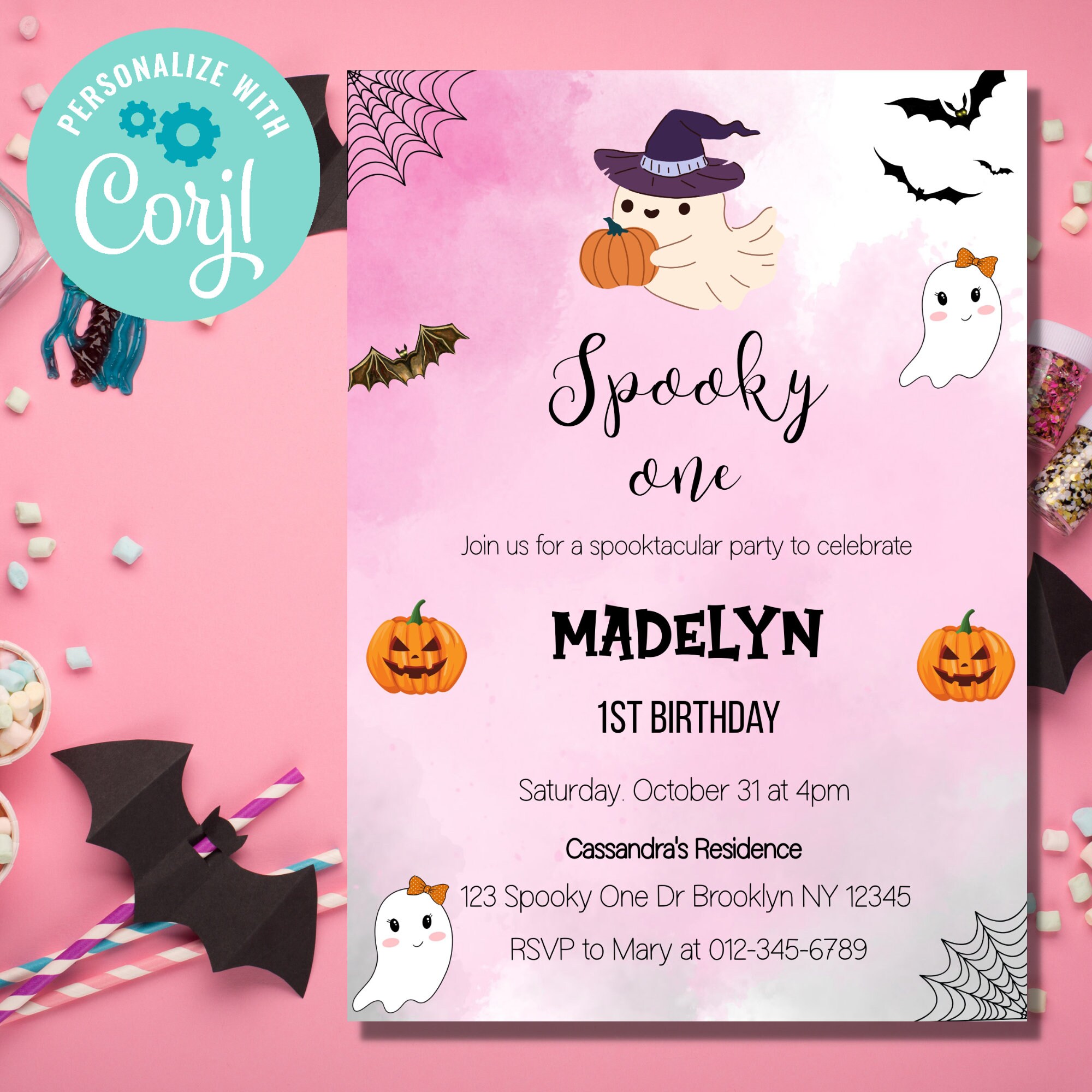 Halloween Digital Birthday Invitation for Kid, Spooky Birthday Invite ...